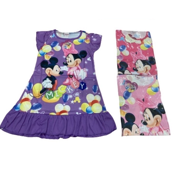 Mickey Dress Minnie Gown Girl Cartoons Pyjamas Gaun Harian Budak ...