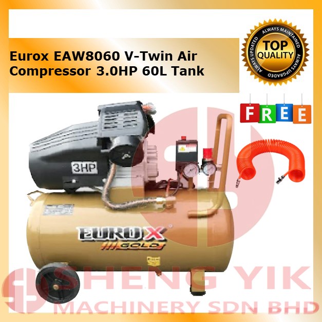 Shengyik Eurox EAW-8060 EAW8060 V-Twin Air Compressor 3HP X 60L Twin Motor 8 Bar Vtwin 2X Faster ...