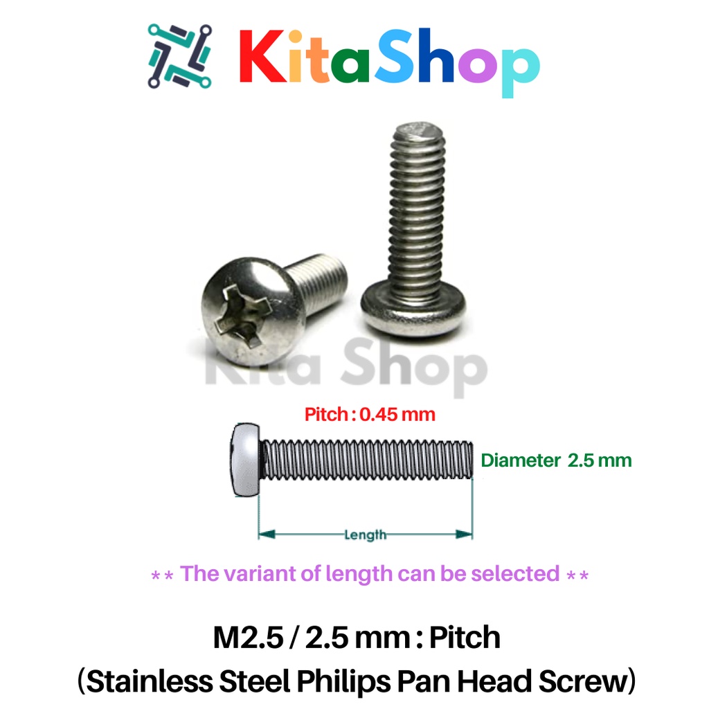 M2.5 / 2.5 mm Screw (Stainless Steel, Philips, Pan Head) | Shopee Malaysia