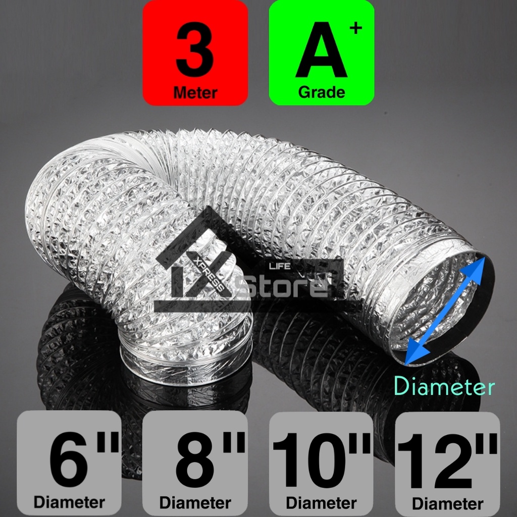 3Meter Standard Cooker Hood Hose Double Layer Aluminium 4inch 6inch ...