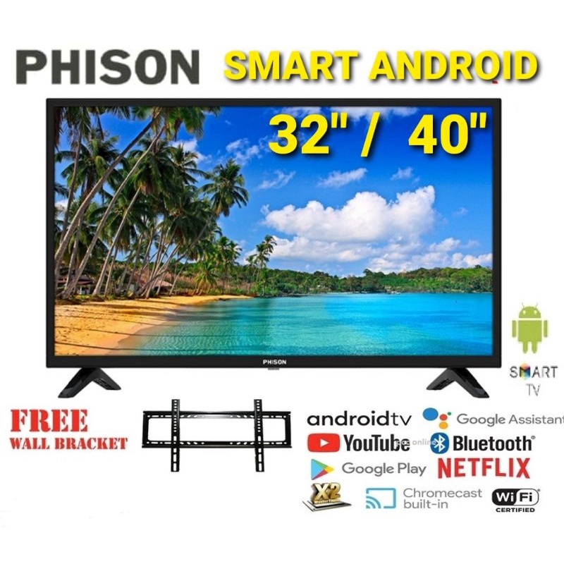 🔥SMART ANDROID LED 32" / 40"/ 43" PHISON SMART ANDROID 7.0 TV E-Series ...