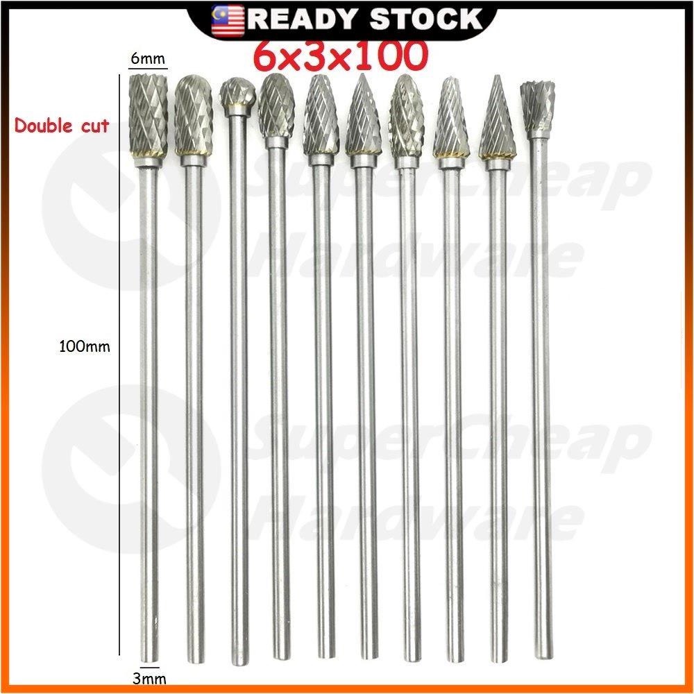 1pcs 6x3x100mm Tungsten Carbide Burr 3mm Single Cut Double Cut Rotary ...