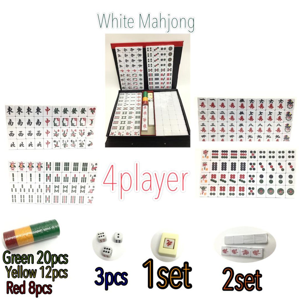 Mahjong 4player 168pcs Mahjong Cinami Mahjong Full set White green blue ...