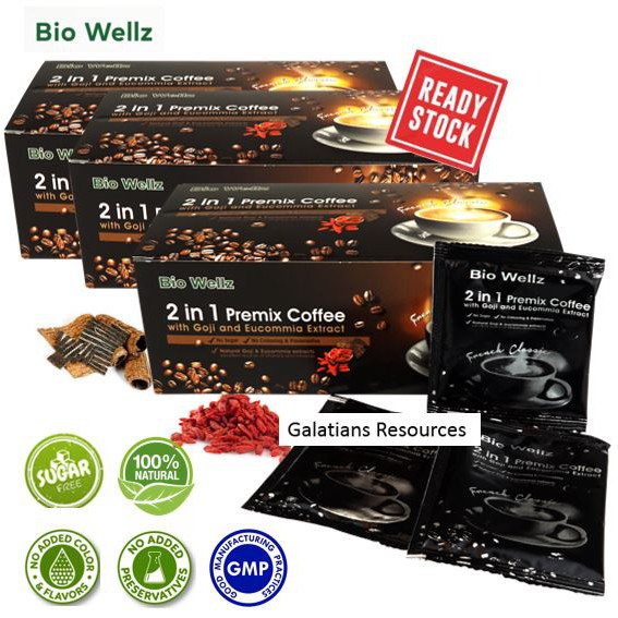 3x BioWellz 2-in-1 Premix Coffee 20 Sachet | No Sugar Coffee with Goji ...