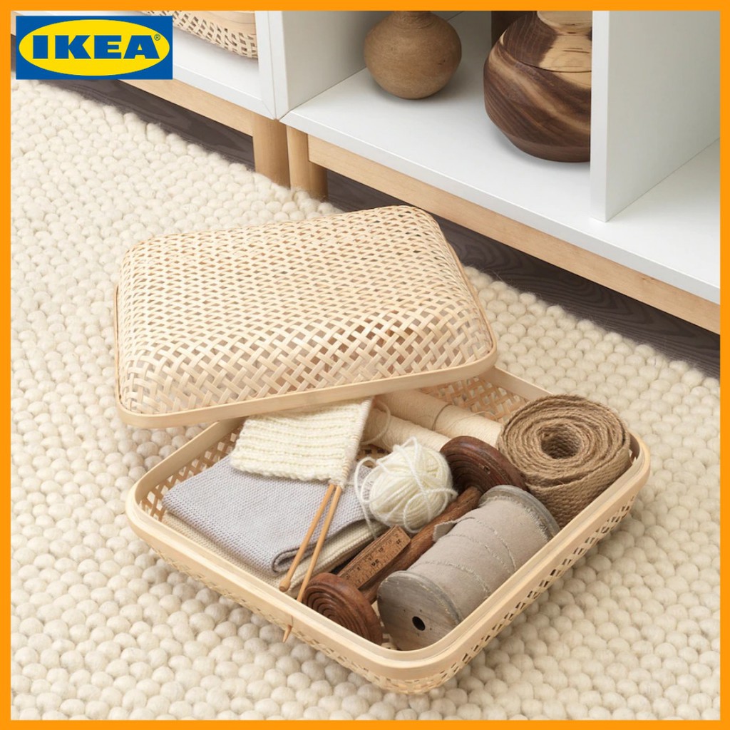 IKEA SMARRA Box with lid, natural 30x30x10 cm / bekas kotak serbaguna ...