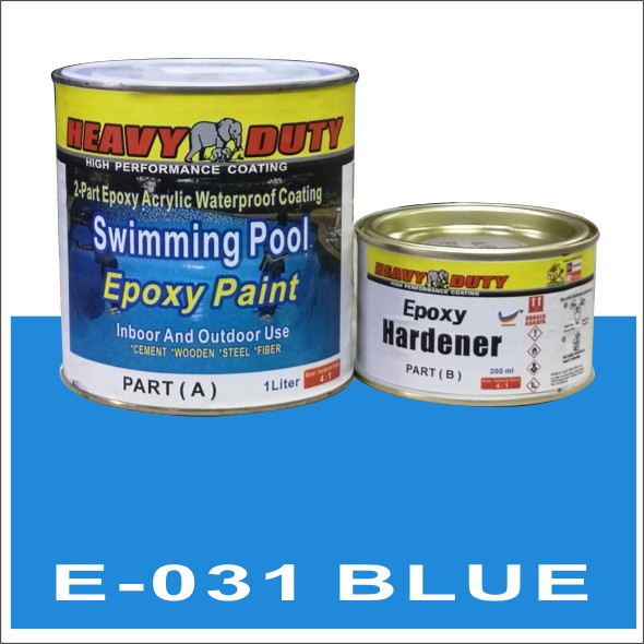 BLUE E031 ( 1L ) SWIMMING POOL PAINT 2 PART EPOXY ACRYLIC WATERPROOF ...