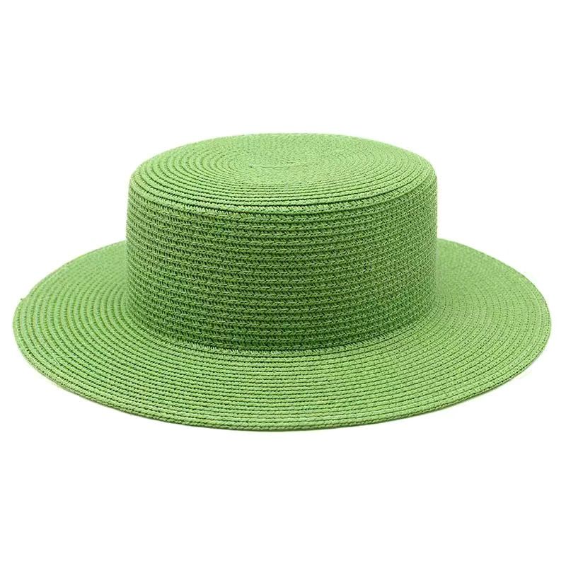 Grass Green Straw Hat Women Summer Flat Top Small Top Hat Seaside ...