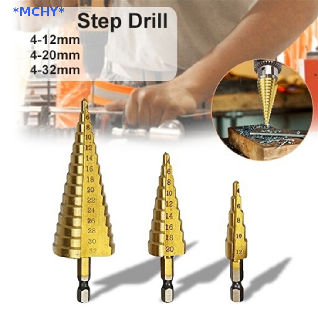 MCHY> Large HSS Steel Step Cone Drill Titanium Bit Set Hole Cutter 4-12 ...