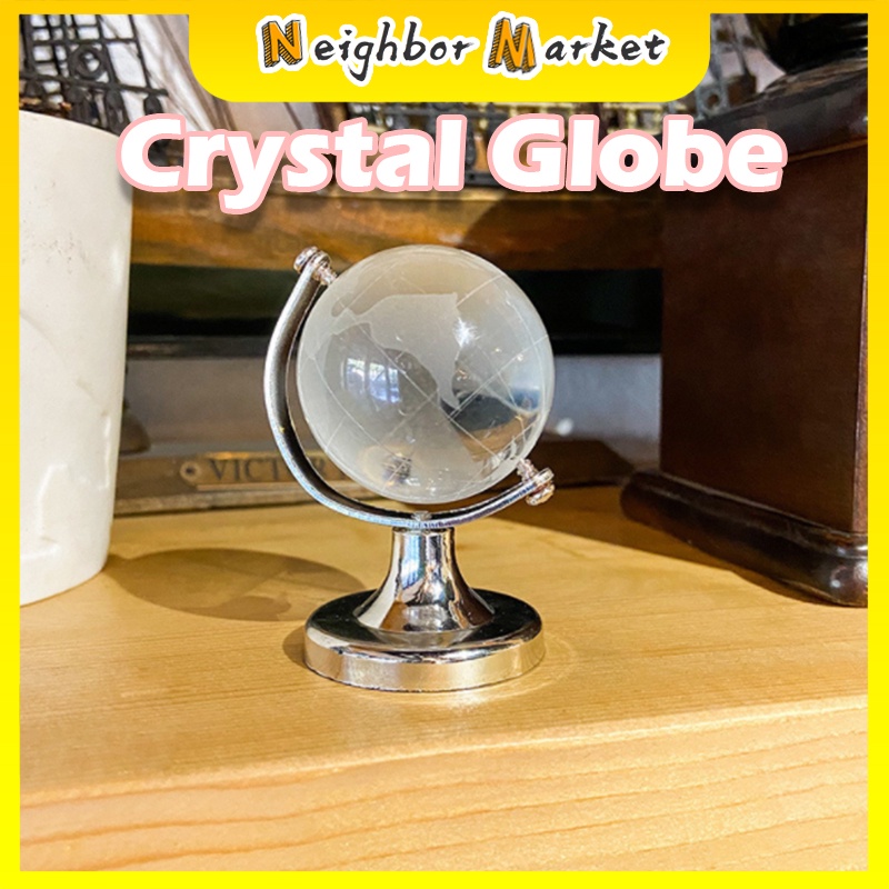 Earth Globe World Map Crystal Glass Clear Sphere With Stand for Desk ...
