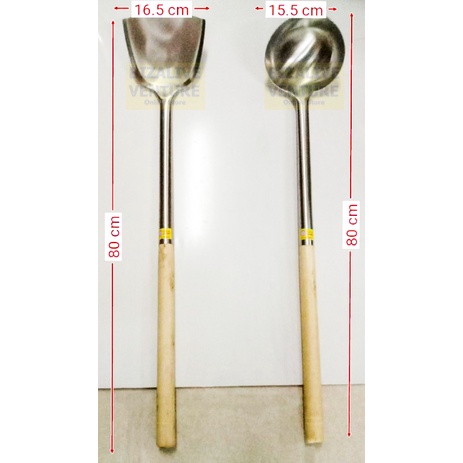 Big Wooden Handle Stainless Steel Spatula & Ladle 80cm | Sudip Besar ...
