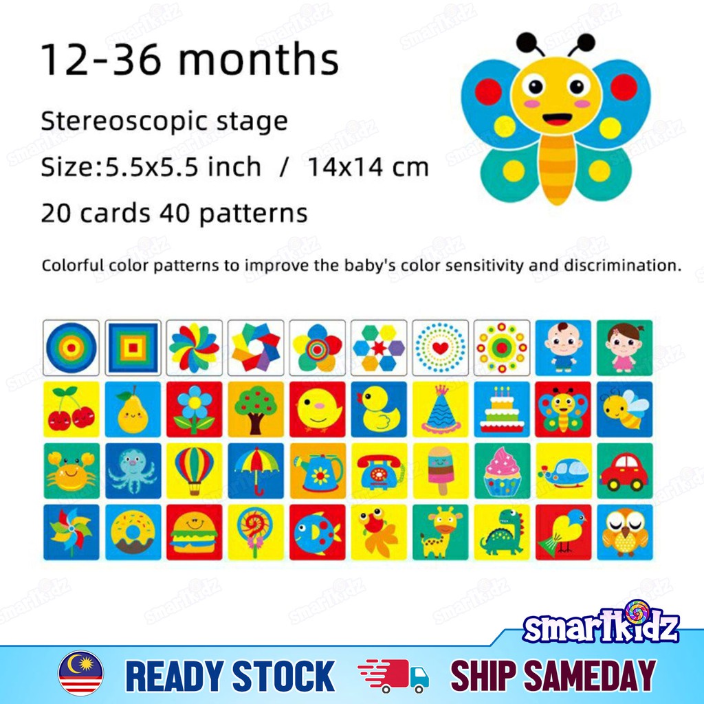 mainan kanak-kanak Montessori Baby Flash Card | Baby Sensory Cards ...