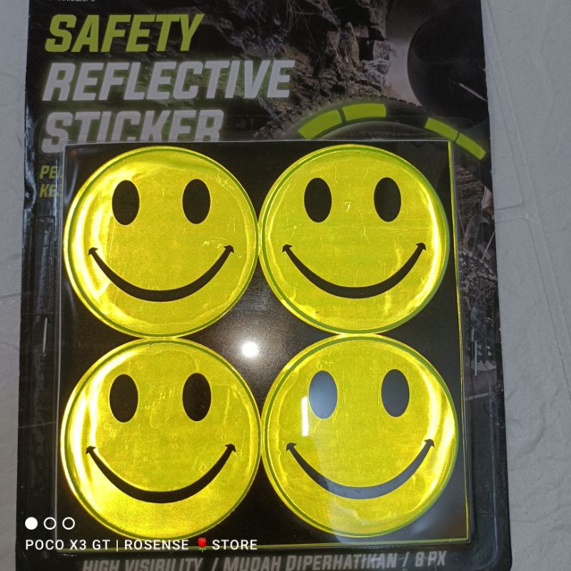 8pcs 6.5cm Round Smile Face Safety Reflective Sticker Smiley Shining at ...