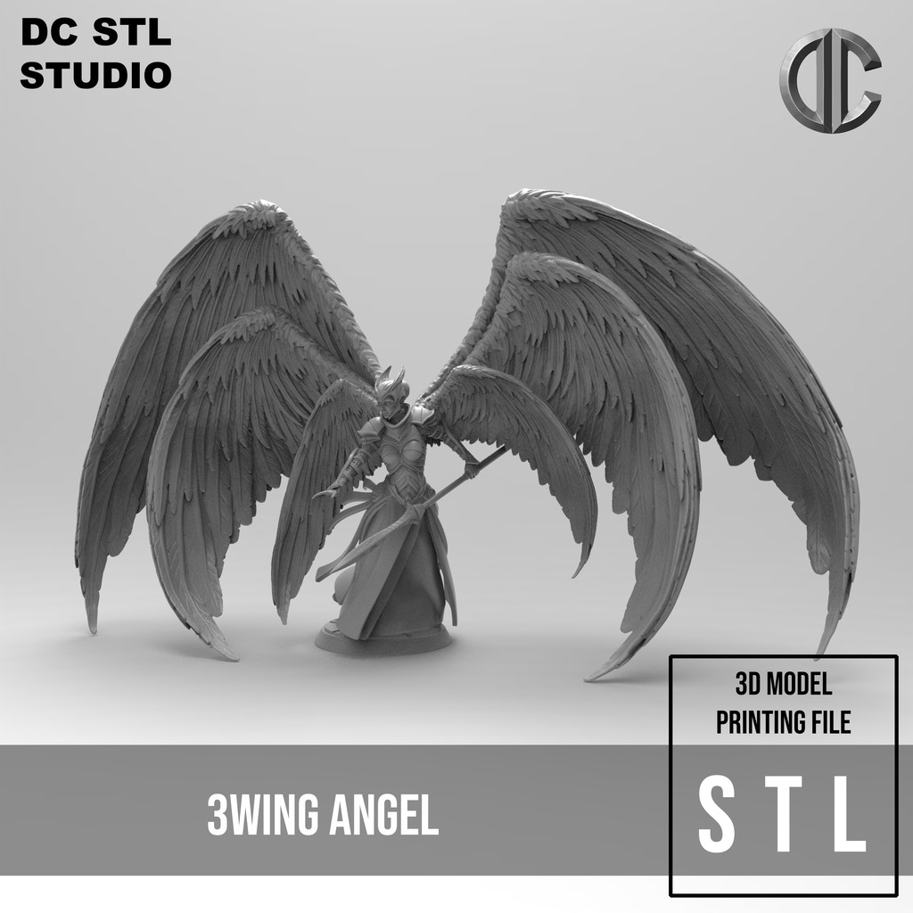 A208 - Legendary Creature design, The 3 Wings Angel with weopon, STL 3D ...