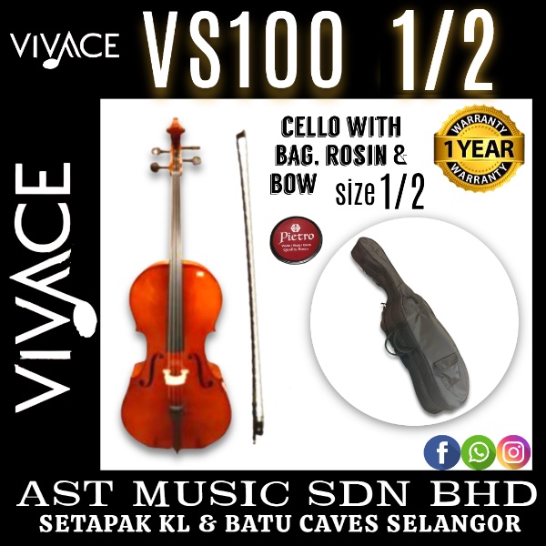 Vivace VS100 Cello with Bag ,Rosin and Bow 1/2 ( VS-100 / Vs100 ) | Shopee Malaysia