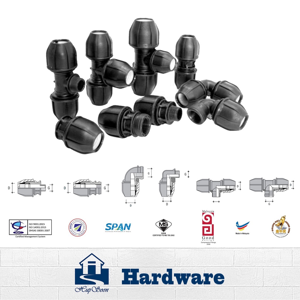PP Push Fit Compression HDPE Poly Pipe Fittings Male/ Female (Socket ...