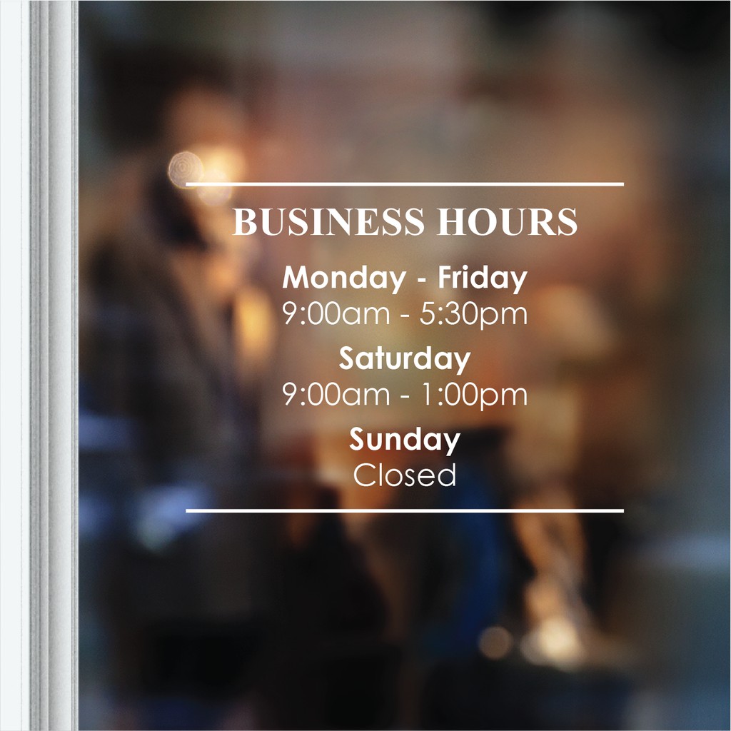 Custom Business Hours Sticker for Shop, Store, Office (Door, Window ...