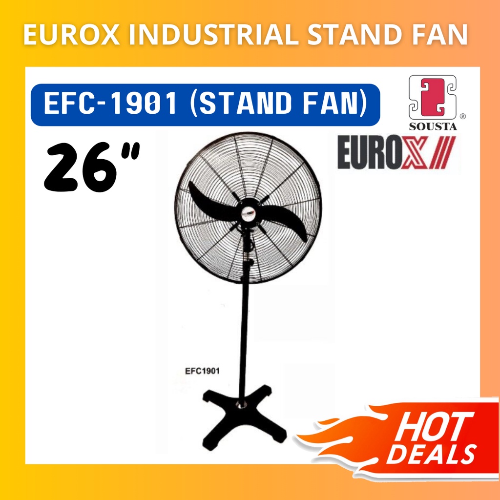 26" EUROX HEAVY DUTY INDUSTRIAL STAND FAN AND WALL FAN EFC1901 AND ...