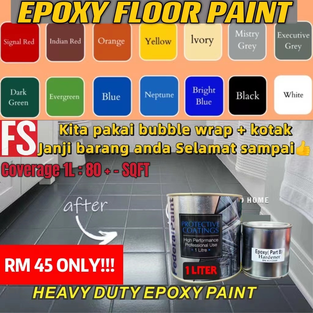 1L EPOXY FLOOR PAINT [HEAVY DUTY] PROTECTIVE & WATERPROOF COATING ...