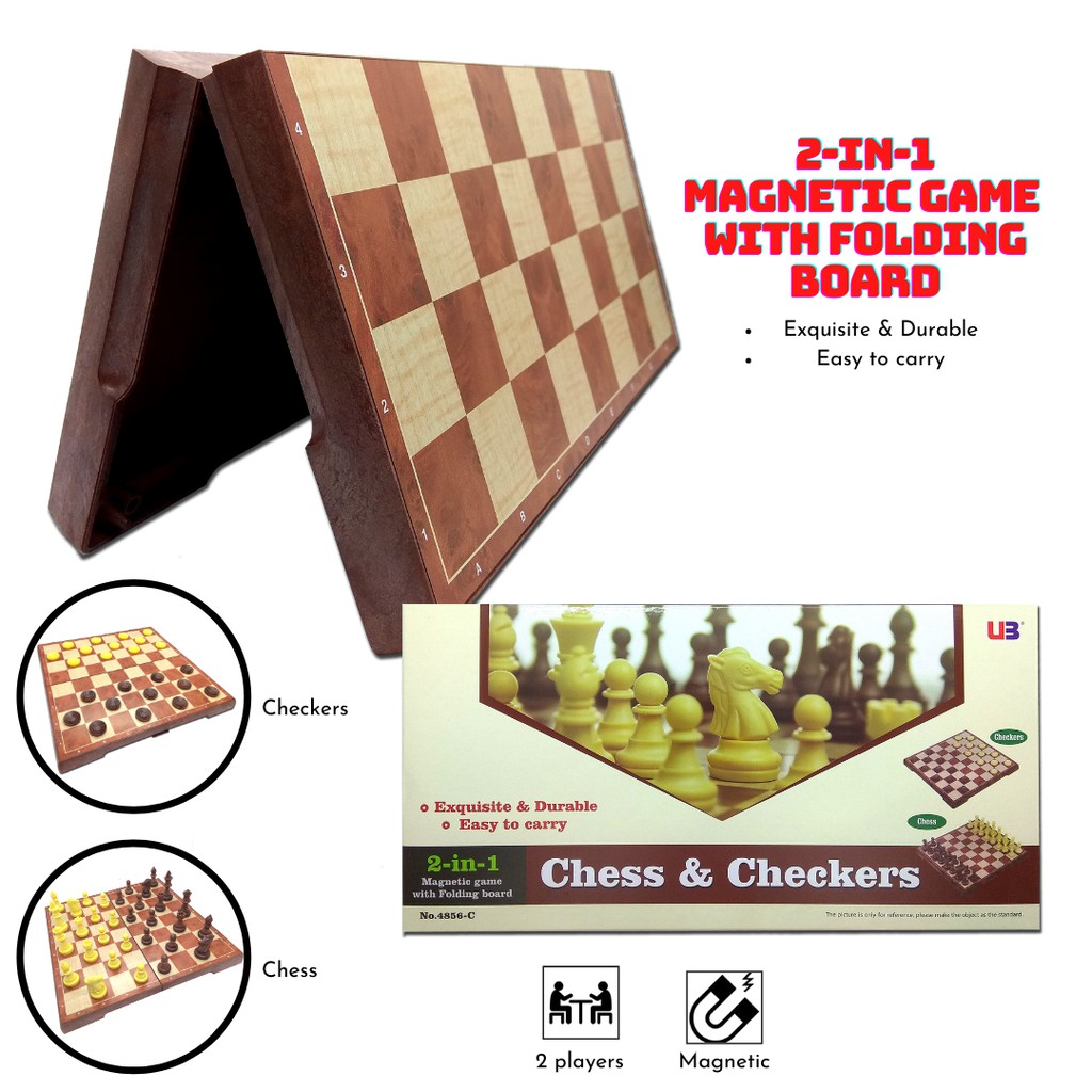 Magnetic Foldable 2 In 1 Chess & Checkers Multiplayer Board Game With ...