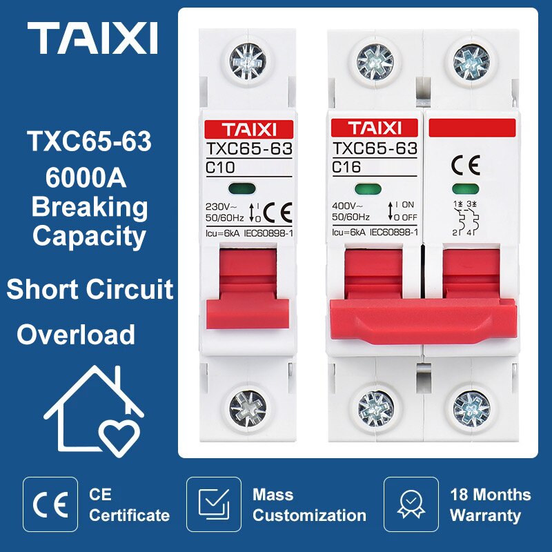 6KA MCB C65N-63 Miniature Circuit Breakers with Indication 1P 2 Pole 3P 4P 6000A Breaking ...