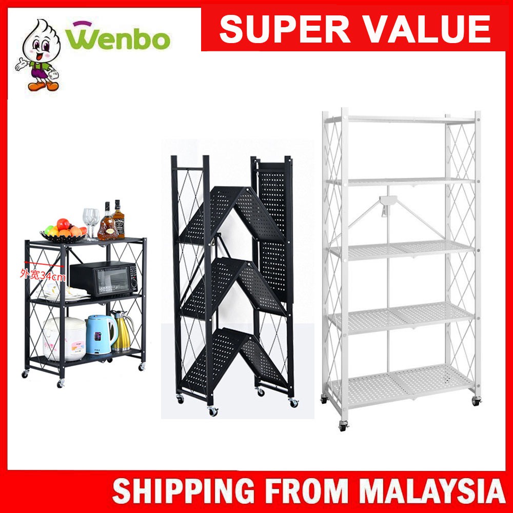 Wenbo 5 Tier Foldable Rack Mobile Storage Rack Kitchen Organizers Home ...