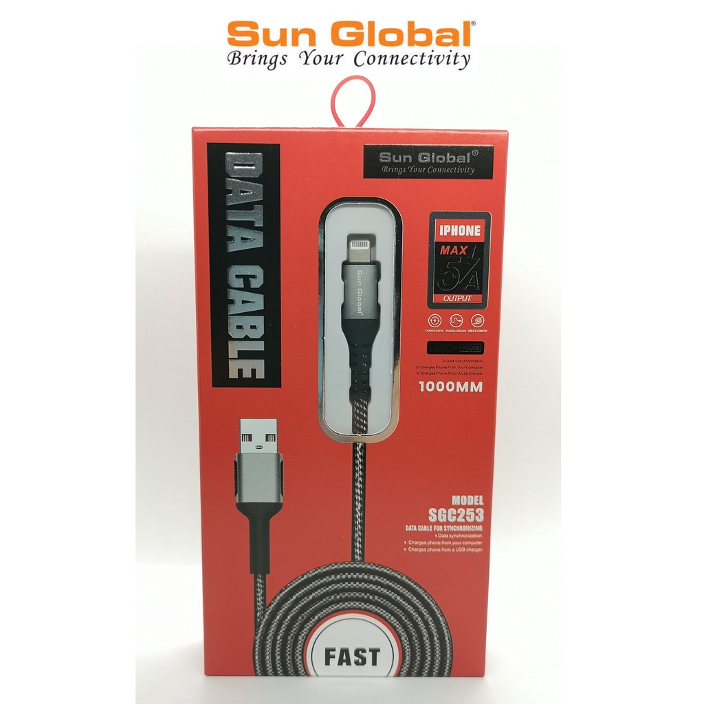 SUN GLOBAL (SGC253) FAST CHARGING DATA CABLE 5A - IP USB (1M) | Shopee ...