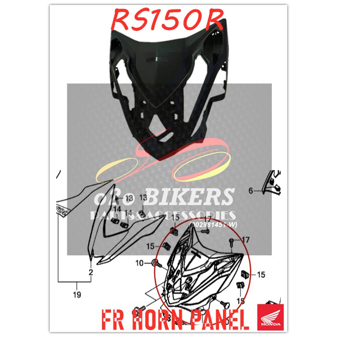 HONDA RS150 V1 V2 FRONT HORN COVER INNER ORIGINAL PANEL DADA COVER DEPAN RS 150 INNER HITAM ...