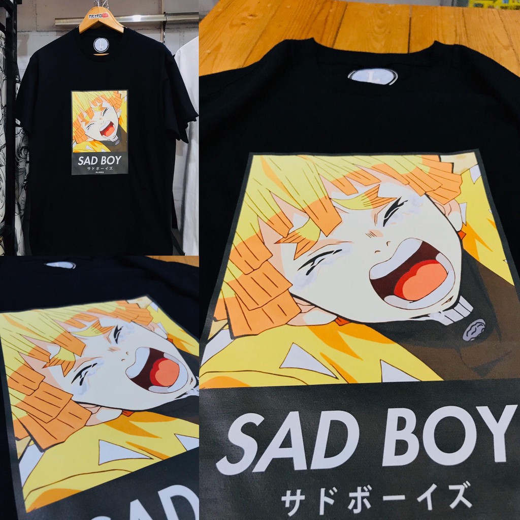 Tshirt Anime Zenitsu Sad Boy Demon Slayer Kimetsu No Yaiba Kaos Anime ...