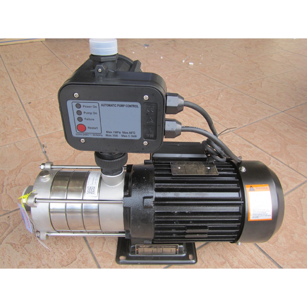 Seakoo 1.0HP (4-4PC) Stainless Steel Multi-Stage Silent Booster Pump ...
