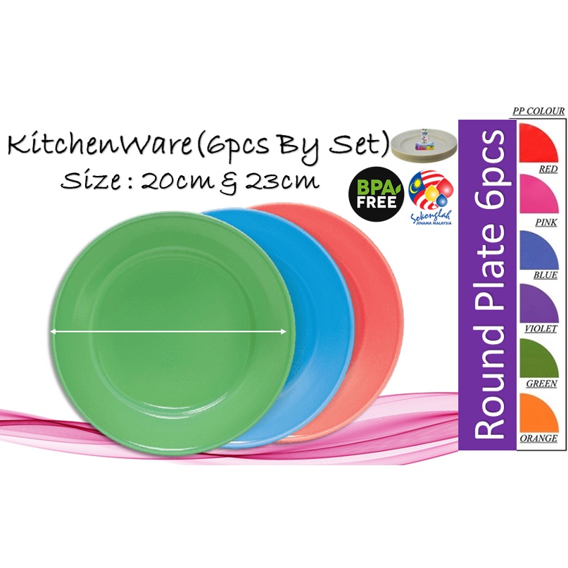 Round Plastic Shallow Plate Restaurant 20cm & 22cm Pinggang Plastik (6 ...