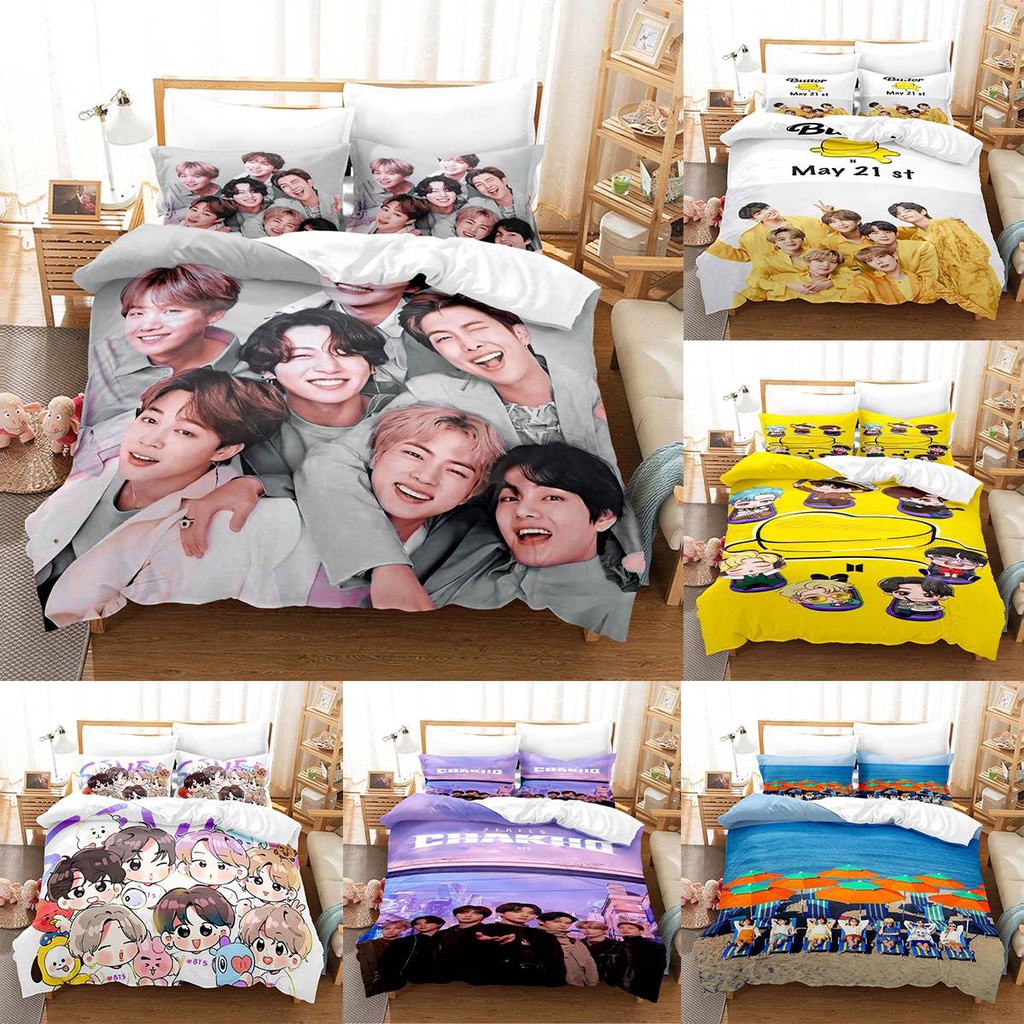 Aie BTS 2IN1 Quilt Cover Set Single Size Bed Sheet Dormitory Bedroom ...