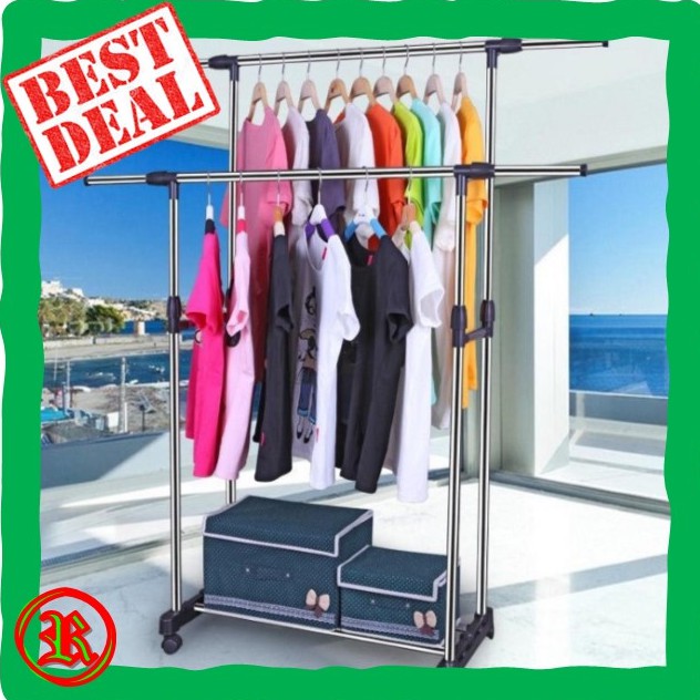 Rak Gantung Sidai Jemur Baju Tuala Towel Kain Double Garment Rack Cloth ...