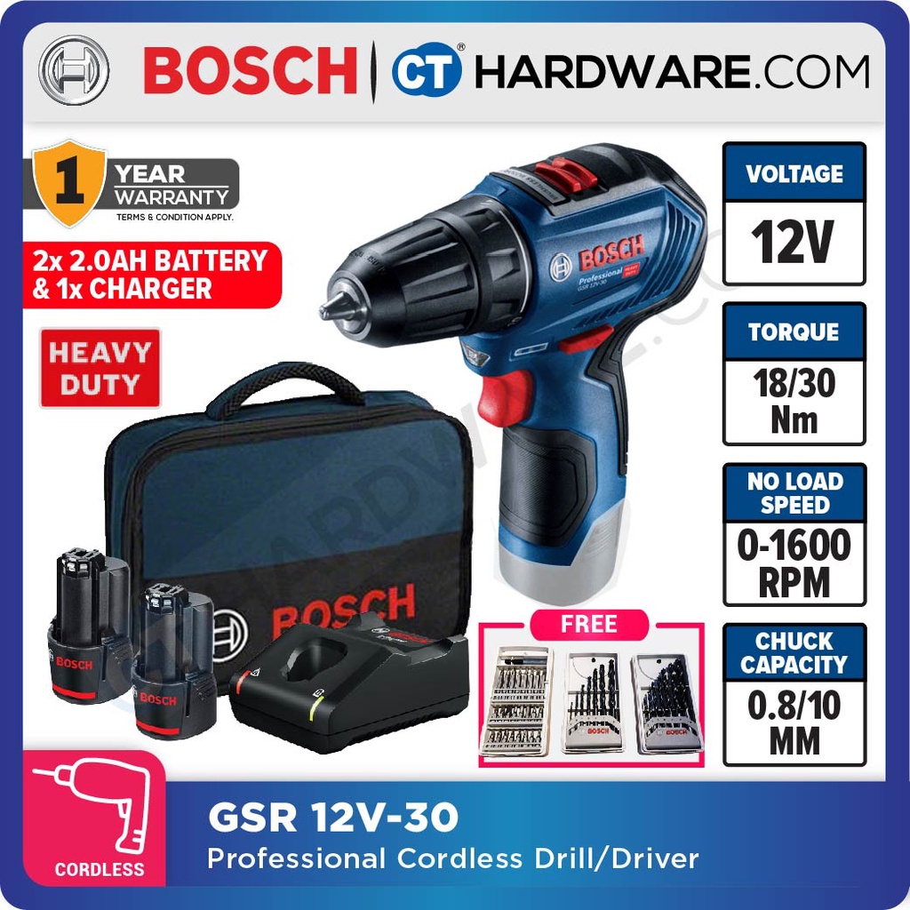 BOSCH GSR 12V-30 BRUSHLESS CORDLESS DRILL 12V 2.0AH 420-1600RPM 30/17NM ...