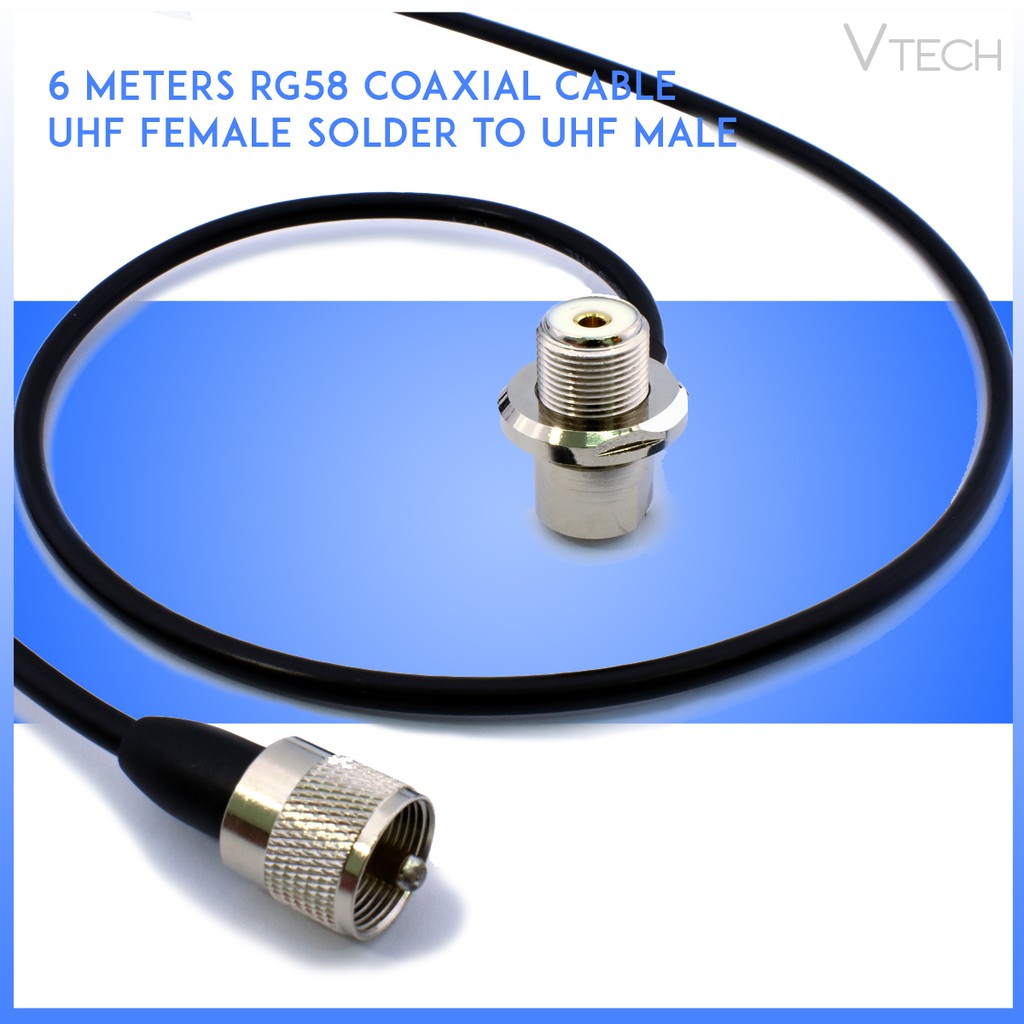 RG58 50 OHM 6 METERS ANTENNA COAXIAL CABLE UHF FEMALE TO UHF MALE (BLACK)- STOK TERSEDIA ...