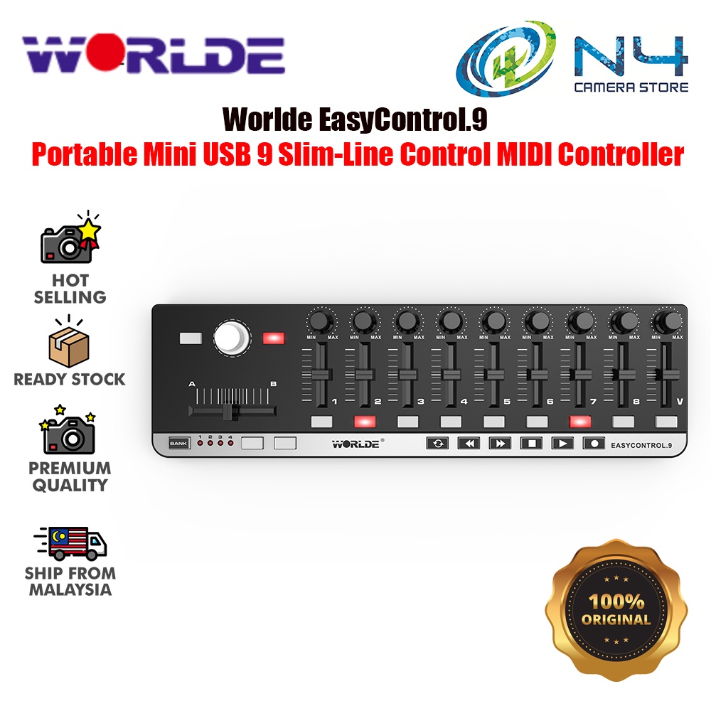 Worlde EasyControl.9 MIDI Controller Portable Mini USB 9 Slim-Line Control MIDI Keyboard ...