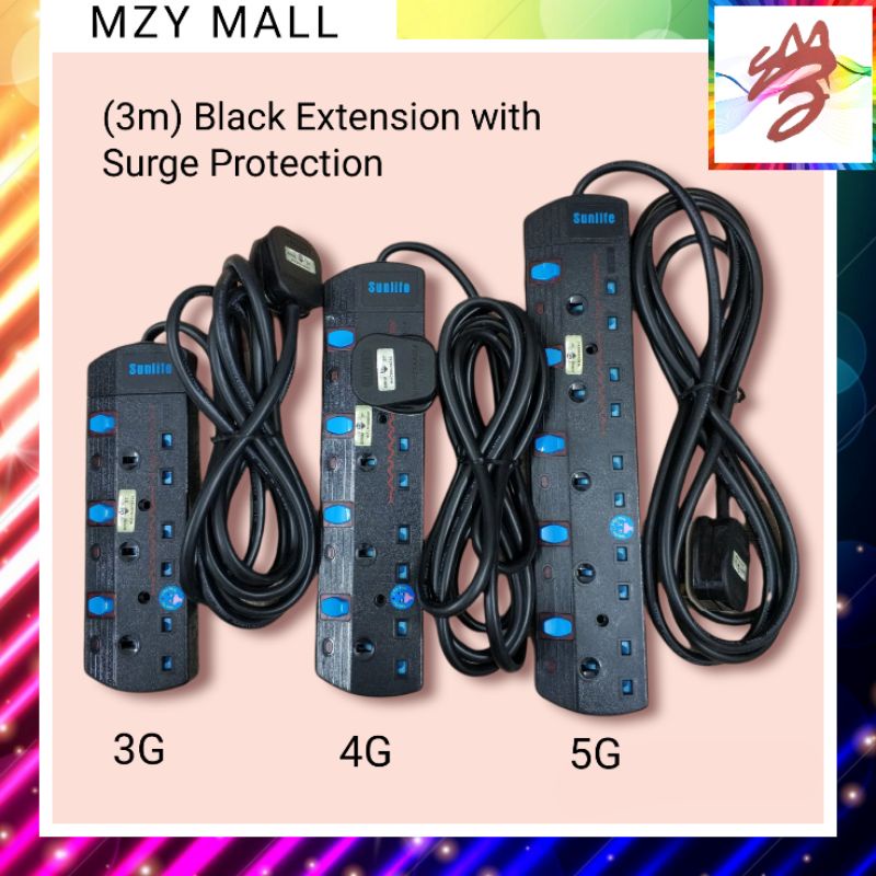 Sunlife 3/ 4/ 5 Gang Black Color Multiple Extension Trailing Socket ...