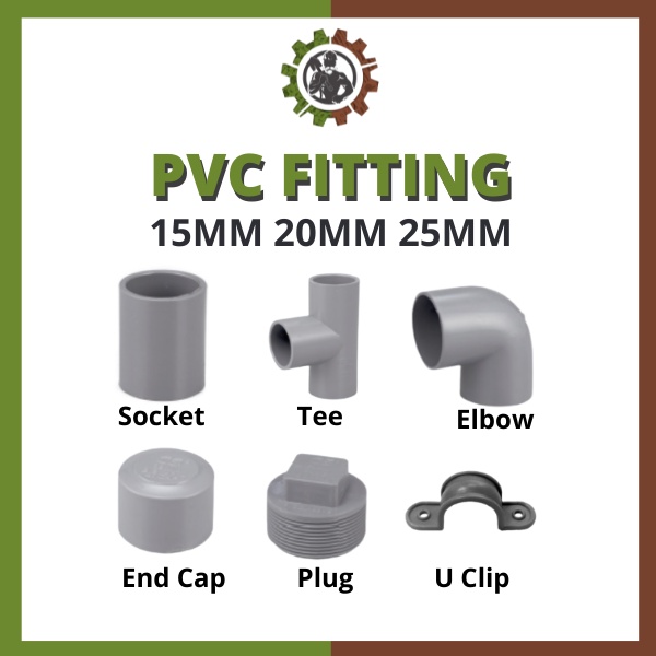 PVC Pipe Fitting Paip PVC Connector Socket Elbow Tee Plug End Cap U Clip [15mm 20mm 25mm ...