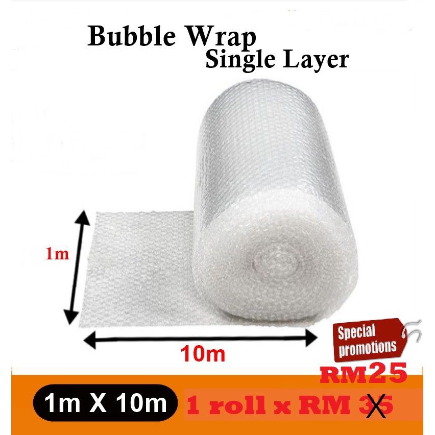 SINGLE LAYER 1m x 10m BUBBLE WRAP SINGLE LAYER PLASTIC AIR HIGH QUALITY ...