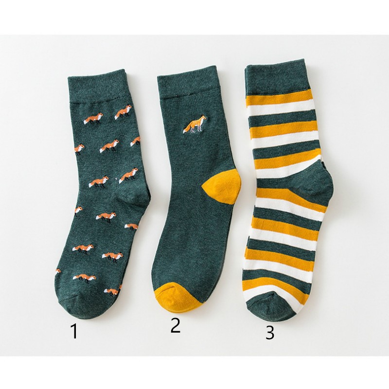 New men's jacquard embroidery fox pattern cotton socks | Shopee Malaysia