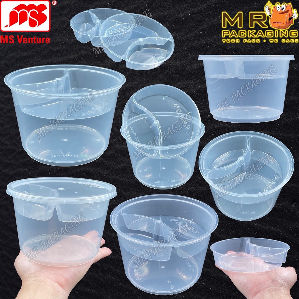 MS 1000B 1000ML Black / Clear Insert Compartment Round Container with ...
