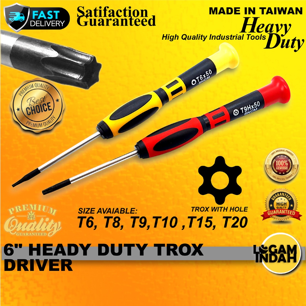 HEAVY DUTY PLASTIC HANDLE TROX DRIVER/ TORX DRIVER T6, T8, T9, T10,T15 ...