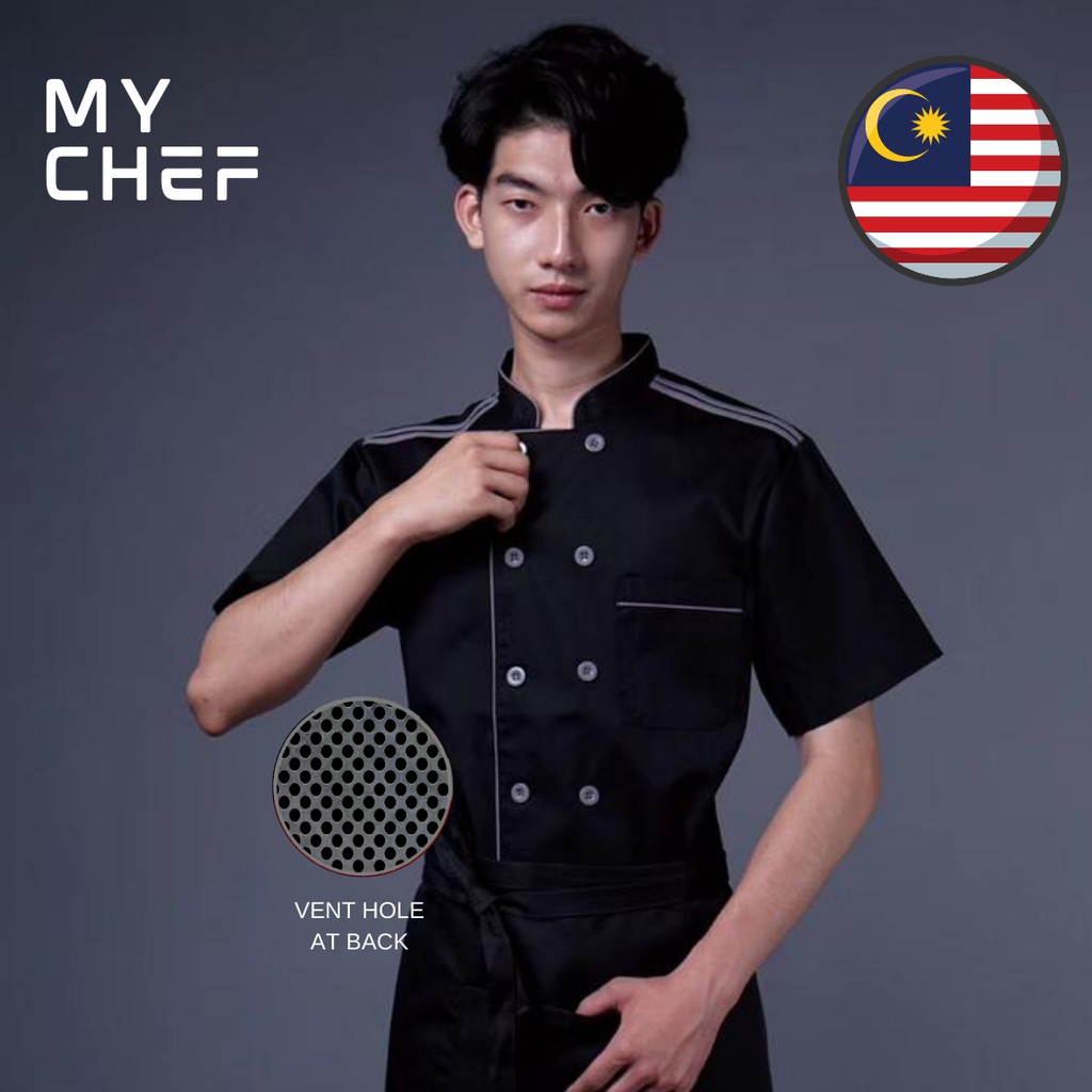 READY STOCK // Pastry Bakery Dessert Black Chef Coat Chef Uniform Chef ...