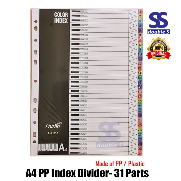 A4 PP Index Devider/Huijin Plastic Color Index Divider/31Sheets ...