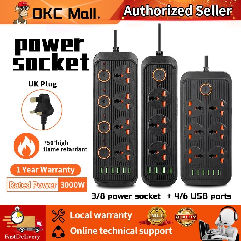 🔦[Local Stock] UK universal power socket 3/8 power strip extension with ...