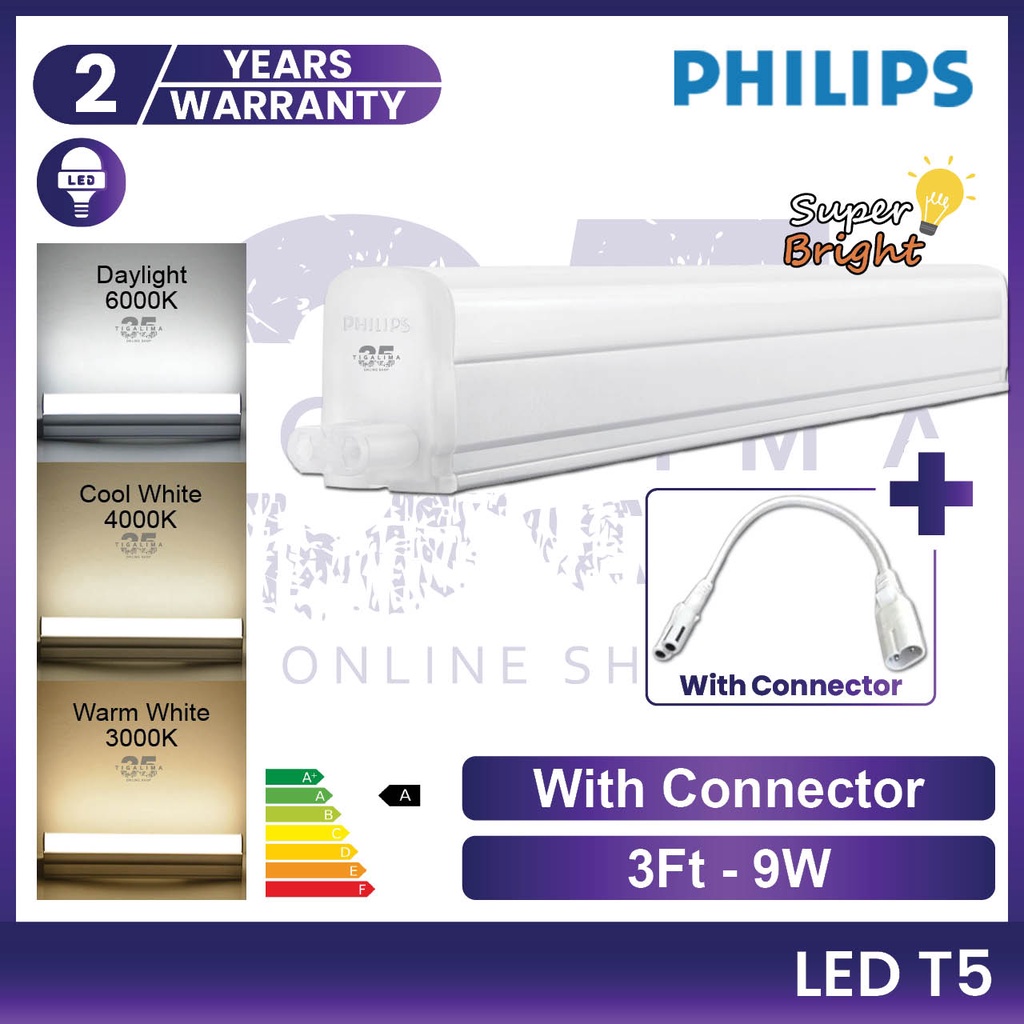 PHILIPS LED T5 Batten Lampu T5 1ft 4W / 2ft 7W / 3ft 9W / 4ft 13W Connector Cable Plaster ...