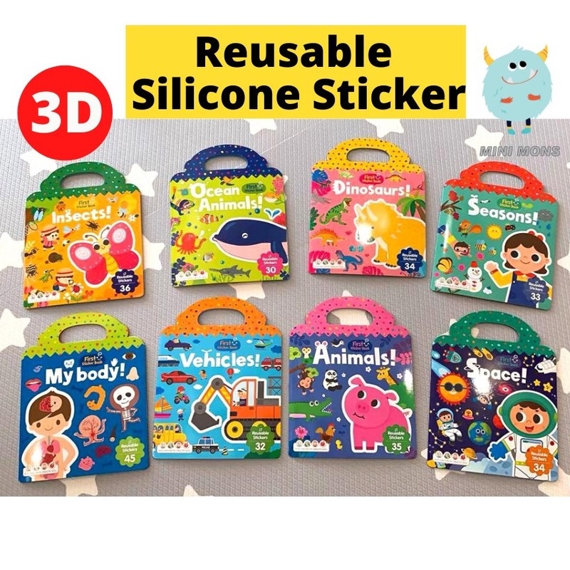 Reusable 3D First Jelly Sticker Book for Kids Safe No Adhesive Animal ...