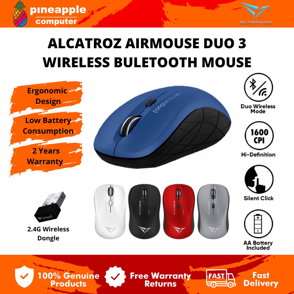Alcatroz AirMouse Duo 3 Wireless + 2.4G Bluetooth Silent Mouse ...