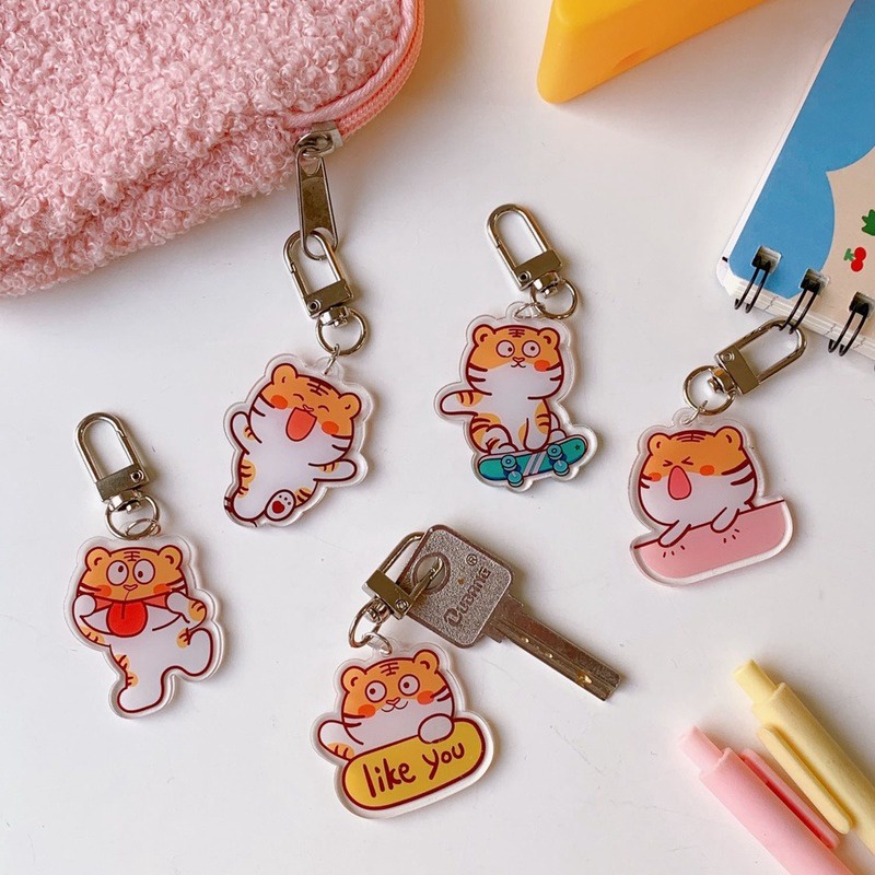 1PC Cute Cartoon Tiger Keychain Student Pendant Car Key Ring Bag Small ...