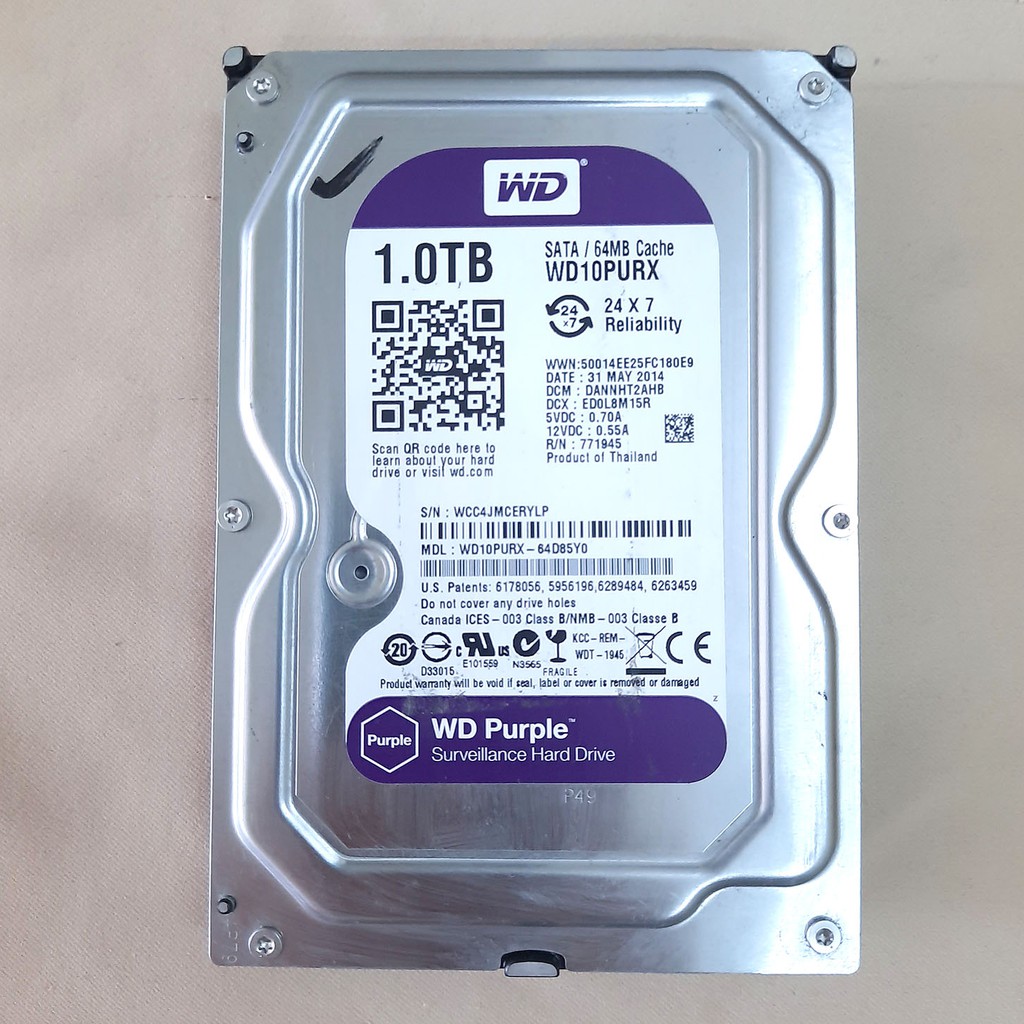 1TB WD Purple CCTV HDD WD10PURX surveillance Hard disk Sata internal 3. ...