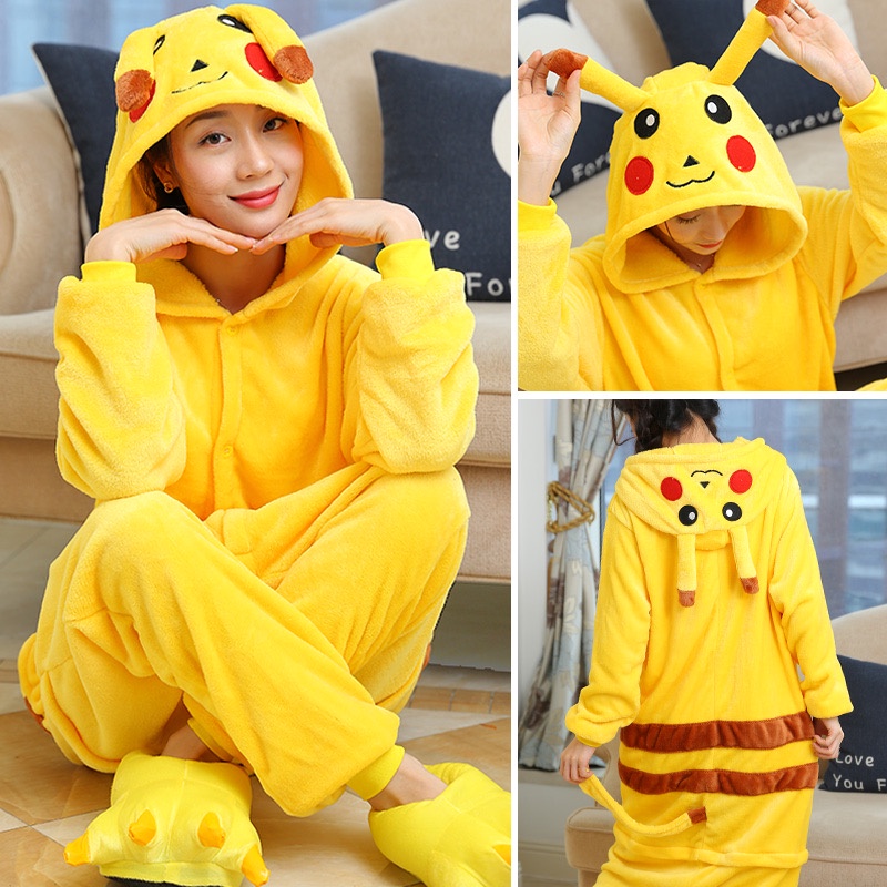 🐳Unisex Kigurumi Unicorn Stitch Panda Pikachu Totoro Tiger Cartoon Flannel Pajamas Women Men ...
